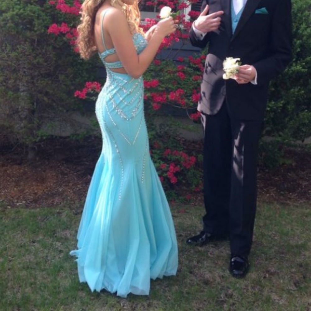 Teal Sequin Mermaid Style Prom Dress - Gem
